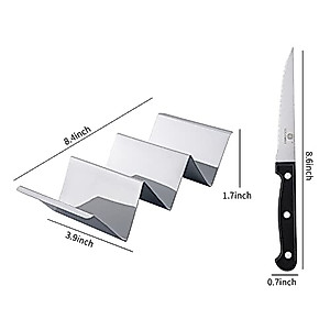 Taco Holder Stands Set of 4 – 2PCS Stainless Steel Taco rack tray and 2PCS Steak Knives – Perfect Combination for Taco Tuesday & Taco Bar - Dishwasher & Microwave Safe