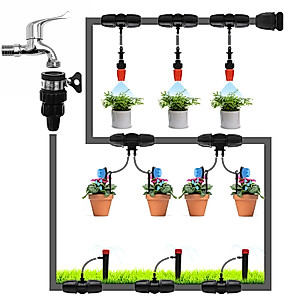 Drip Irrigation System, Garden Watering System Kit, 100ft 3/8" & 1/4" Irrigation Sprinkler System for Lawn Greenhouse, Automatic Drip Irrigation Kits, Watering Equipment for Indoor Outdoor Plants