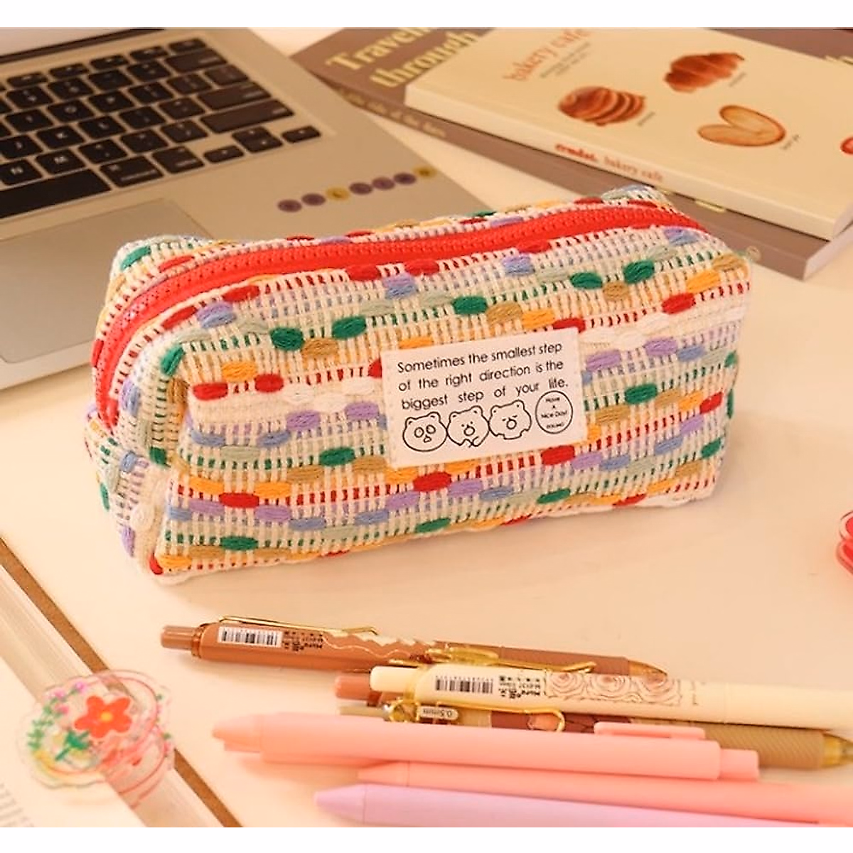JHTPSLR Wool Knitting Pencil Pouch Colorful Knitting Wool Pencil Case Aesthetic Pencil Pouch Zipper Pen Bag Storage Bag Make Up Bag Stationery Organizer Bag for Office Travel (Multi)