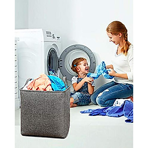 HS-TPP 75L Foldable Storage, Laundry Basket Drawstring, Fabric Storage Bin Basket ，Pet Storage Collection, Extended Handle for Easy Carrying, Used for Clothes and Toys, Grey，(18×15×23 inch)