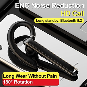 Lymoc ENC Wireless Earpieces,Non in-Ear Design Bluetooth Earphones Noise Cancelling 180 Degree Ear Hooks Headsets Handsfree with Mic Compatible for iPhone Android Business/Office/Driver