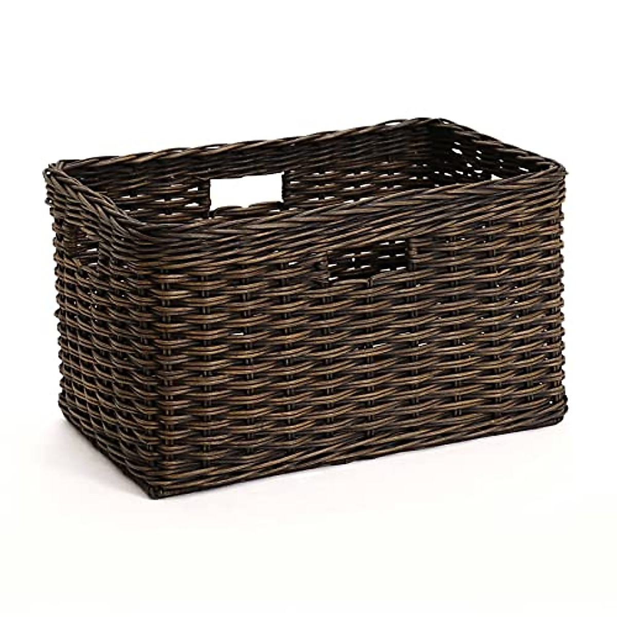 The Basket Lady Tall Rectangular Wicker Storage Basket, Medium, 20 in L x 13 in W x 11 in H, Antique Walnut Brown