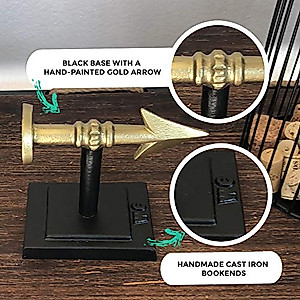 Large Gold Arrow Metal Bookends | Heavy, Decorative, Farmhouse, & Unique for The Bookshelf by Wallcharmers