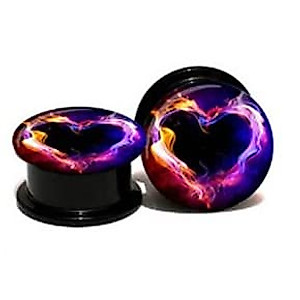 Pierced Republic Smoke Heart Ear Gauges - Pair of Screw-On Acrylic Ear Plugs - 8 Size Options (0 Gauge (8mm))