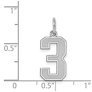Solid 925 Sterling Silver Medium Number 3 Charm Brushed Matte Finish Pendant - 22mm x 9mm