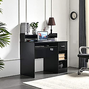 ROCKPOINT Axess Black Computer Keyboard Tray and Drawer Small Home Office Bedroom, Homework and School Studying Writing Desk for Student with Storage