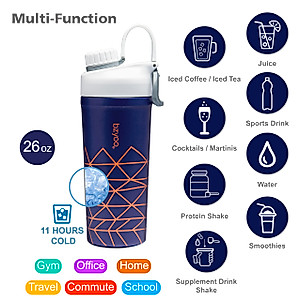 bzyoo 26oz Double-Walled Stainless Steel Insulated Tumbler with Straw Leak Proof Ideal for Smoothies, Ice Tea or Coffee Includes Mixer Ball BPA Free - Spidy Blue