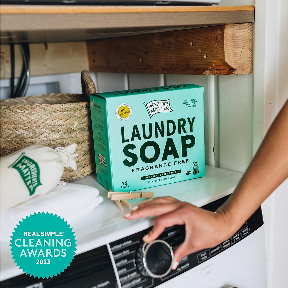 Ingredients Matter Powder Laundry Soap - Fragrance Free, Hypoallergenic Detergent, Natural & Eco-Friendly, Plastic Free, Made in USA, Natural Essential Oils & Dermatologist Tested - 36 oz, 72 Loads