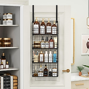 X-cosrack Over The Door Organizer - 4-Tier Pantry Door Organizer Hanging Storage Rack & Detachable And Foldable Metal Seasoning Spice Cabinet Door Storage Wall Basket With Hooks For Bathroom Kitchen