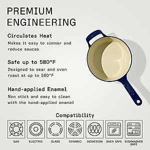 Made In Cookware - 2 Quart Enameled Cast Iron Saucepan with Lid - Harbour Blue - Hand-Enameled Cast Iron - Professional Cookware - Crafted in France - Induction Compatible