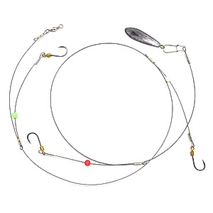 Fishing Hook Rigs with Sinker 49 Strands Steel Leaders-Saltwater Surf Fishing Tackle Kit Heavy Duty Hooks,7 * 7 Strands Steel Wire with Nylon-Coating (8#, 3 Hooks Rig with Sinker)