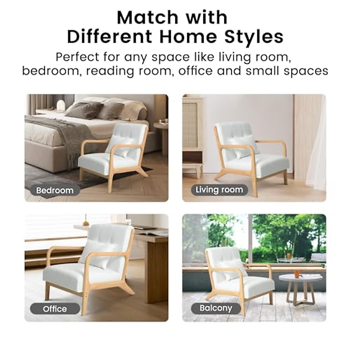 Unovivy Mid-Century Modern Accent, Upholstered Lounge Armchair with Wood Frame Thick Padded Backrest & Seat Cushion, Single Sofa Chair for Living, Bedroom, Reading Room, ‎30" Depth, Beige