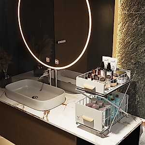 SweeTinytwo Adjustable Under Sink Organizer - 2 Tier Storage Rack with Height Adjustment, Bathroom Cabinet Storage Solution for Kitchen, Expandable Shelf for Under Sink Organization (40cm, white)