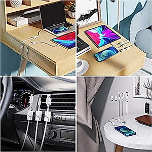 SOULWIT 20 Pcs Cable Holder, Cable Management Clips Sticky Cord Organizer Silicone Self Adhesive for Desktop USB Charging Cable Power Wire Nightstand PC Office Home (White)