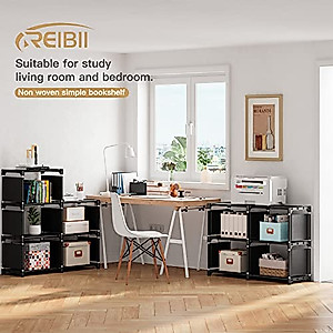 REIBII Bookshelf for Bedroom Book Shelf Organizer Bookcase Tall Book Case 12 Cube Storage Organizer Cube Shelf Black Cubby Storage Organizer Shelves for Bedroom Living Room Closet Office DIY