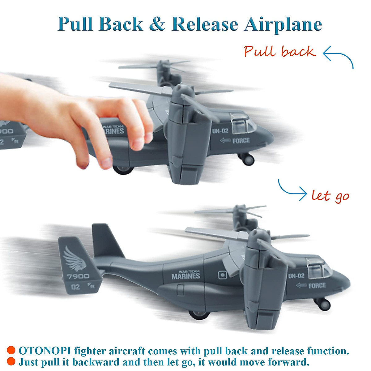 OTONOPI Military Helicopter Toy Marines Force Plane Model Alloy Plane Transport Army Aircraft Fighter Jet Die-Cast Metal Pull Back Airplanes with Lights and Sounds for Kids or Collection