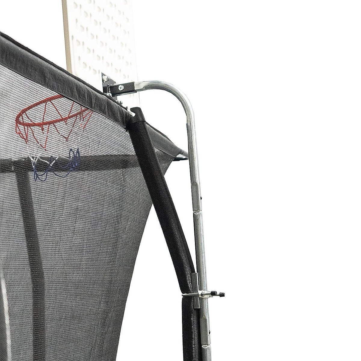 JumpKing Acc-UBSKU-Bolt Universal Adjustable Spring-Loaded Trampoline Attachable Basketball Hoop and Net with Inflatable Basketball, White