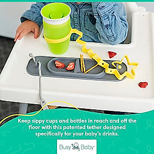 Busy Baby Bottle Bungee - Sippy Cup Strap - Keep Bottles and Sippy Cups Off The Floor - Great for Babies, Toddlers and Kids - Food Grade Silicone - Dishwasher Safe - Spearmint