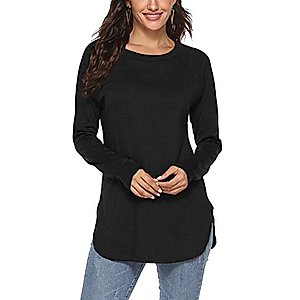 Newchoice Womens Fall Clothes,Raglan Long Sleeve T Shirts Curve Hem Flare Tunic Tops (L,Black)