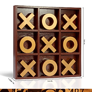 Refinery Premium Solid Wood Tic-Tac-Toe Board Game, Giant Gold 14” Coffee Table Home Decor, Classic Indoor/Outdoor Party Game for Children & Adults