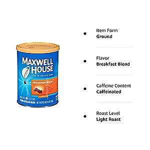 Maxwell House Breakfast Blend Ground Coffee, Light Roast, 11 Ounce Canister