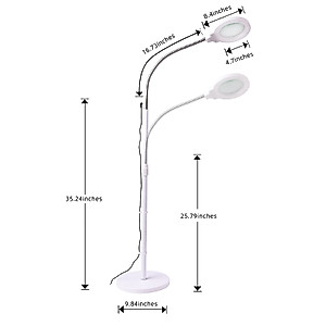FHHKAAD 2 in 1 Magnifying Floor Lamp 5X with Bright LED Light Adjustable，Flexibility Magnifier Lamp for Reading，Sewing，Repair，Crafts & Hobbies -12W - White