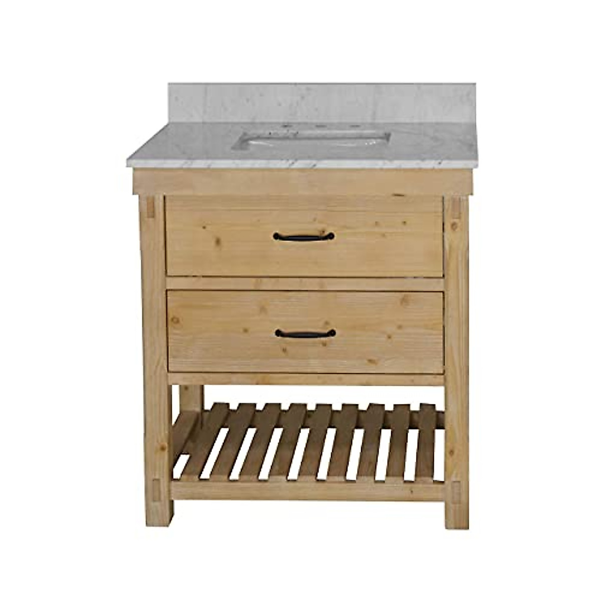 Birmingham 36-inch Bathroom Vanity (Carrara/Driftwood): Includes Driftwood Cabinet with Authentic Italian Carrara Marble Countertop and White Ceramic Sink