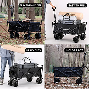EchoSmile Heavy Duty 350 Lbs Capacity Collapsible Wagon, Outdoor Folding Camping Wagons, Grocery Portable Utility Cart, Adjustable Rolling Carts, All Terrain Sports Wagon with Big Wheels