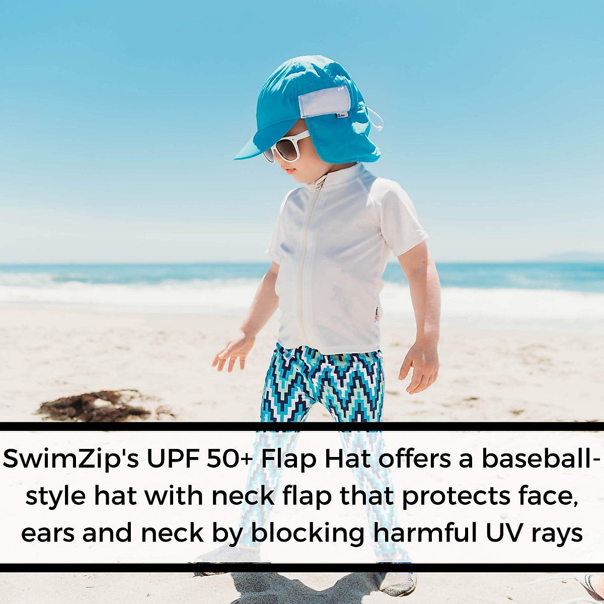 SwimZip Sun Hat with Neck Flap | UPF 50+ Protection for Baby, Toddler, and Kids Aqua