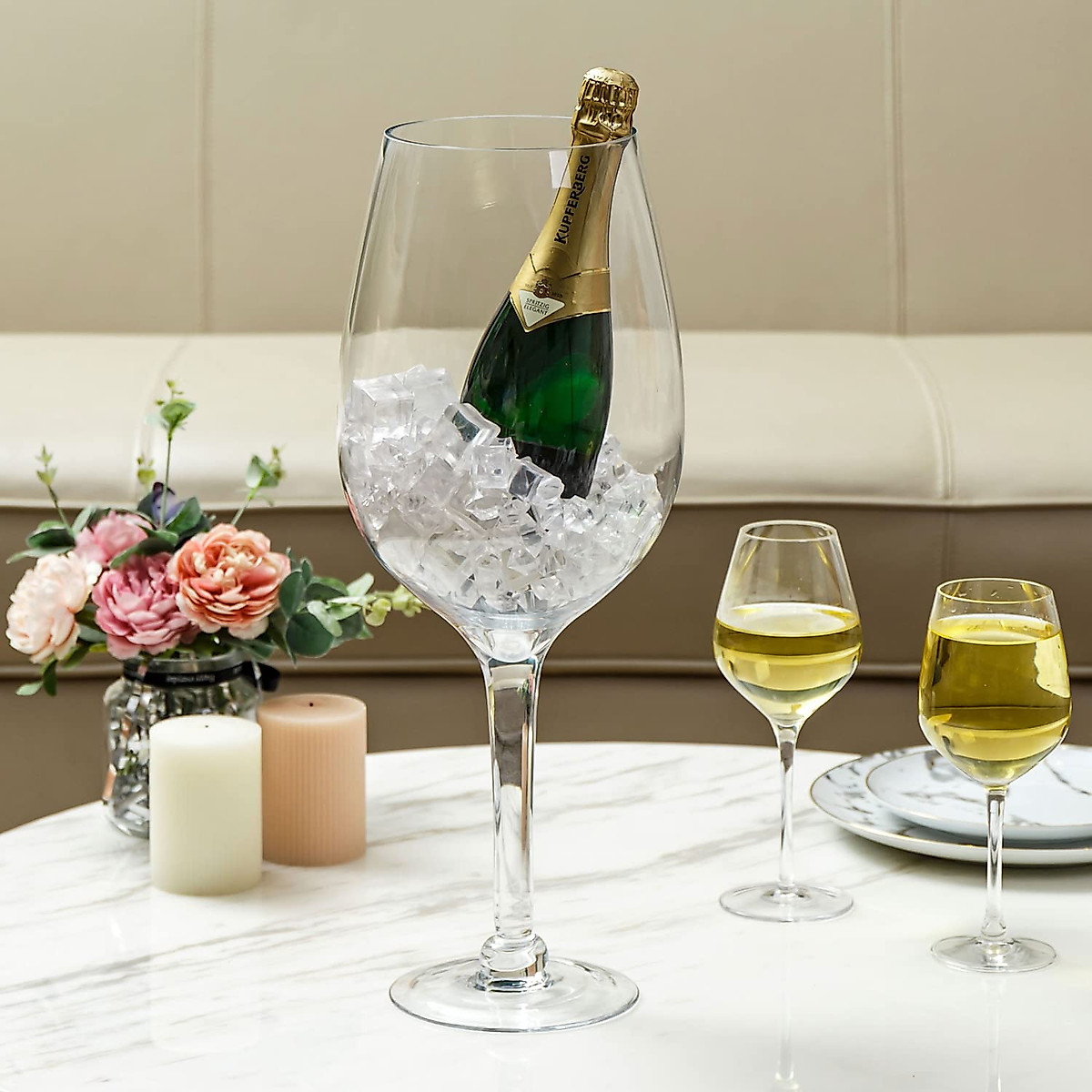 MyGift 20-Inch Giant Clear Decorative Hand Blown Wine Glass Novelty Stemware/Champagne Magnum Chiller