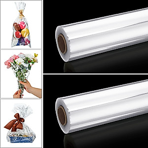 Ctosree 328 ft Clear Cellophane Wrap Roll 3 Mil Thicken Cellophane Roll 31.5 Inches Wide Gift Wrapping Paper Flower Wrapping Paper for Gift Basket Wrap Flower Crafts Wrapping, 2 Packs, 164 ft for Each