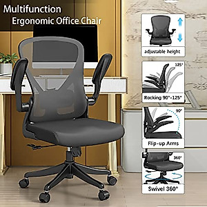 SICHY AGE Ergonomic Office Chair Home Desk Office Chair with Flip-Armrest & Cushion for Lumbar Support, Mid Back Computer Chair with Thickened Cushion Desk Chairs