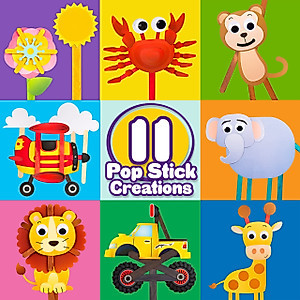 Creative Kids Preschool Crafts for Kids Create 12 Pop Stick Art Figures with 400+ Stickers & Punch Outs Toddler Art Set, Fine Motor Activities for Toddlers Arts and Crafts for Kids Age 3+
