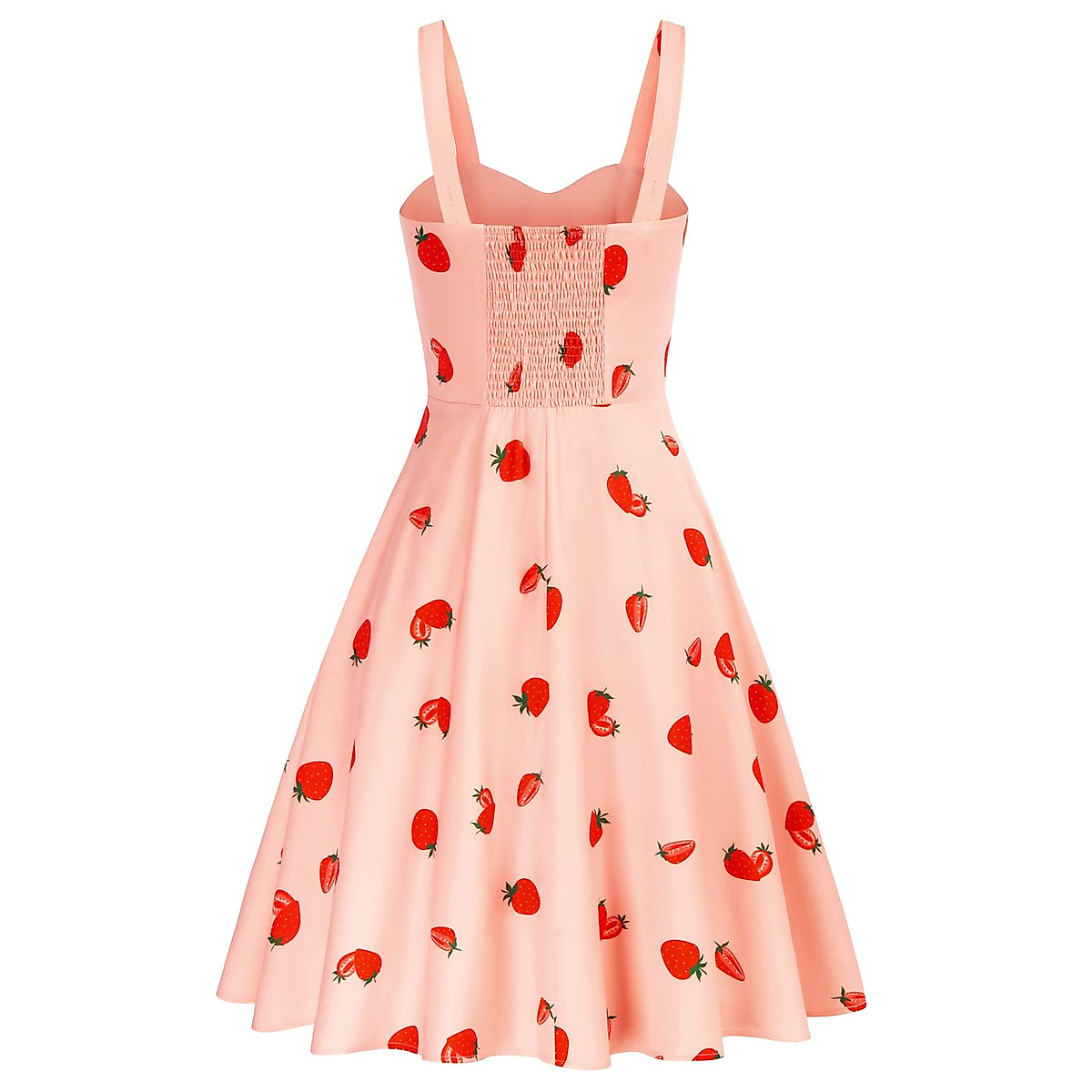 Retro Dresses for Women Vintage 1950s Dresses Floral A-Line Swing Midi Sun Dresses Women Summer Strawberry X-Large