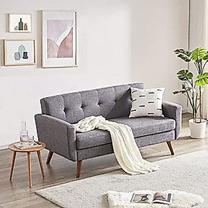 Tbfit 65" W Loveseat Sofa, Mid Century Modern Decor Love Seats Furniture, Button Tufted Upholstered Love Seat Couch for Living Room (Grey)
