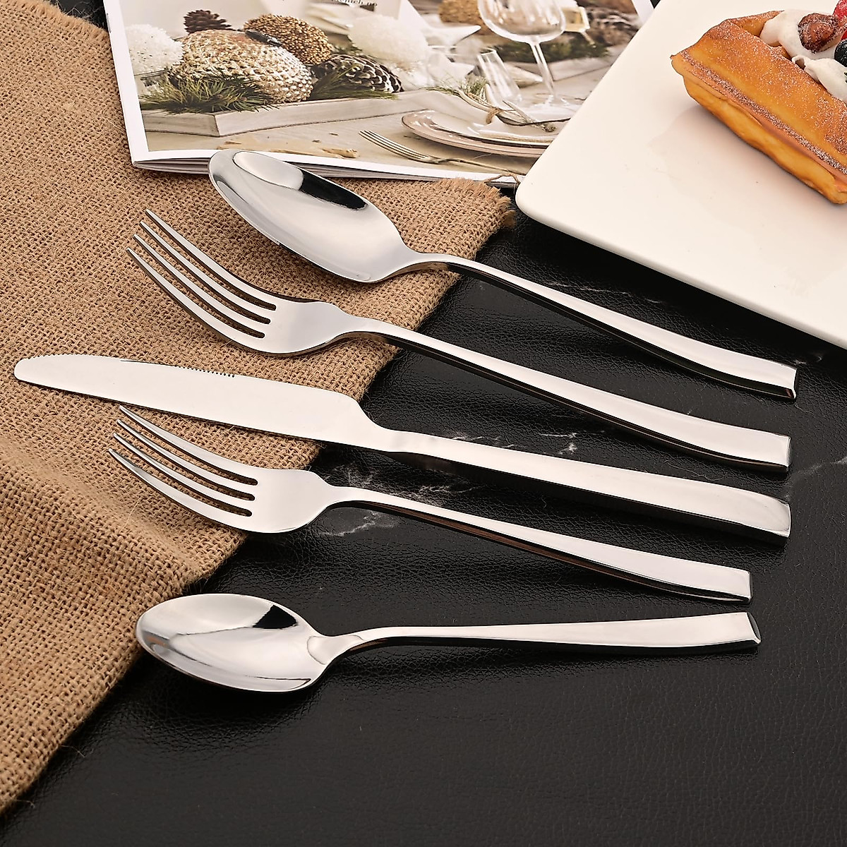 Snplowum 20-piece Silver Cutlery Set, 18/10 Stianless Steel Silverware Heavy Duty Tableware Set Include Dinner Knife/Fork/Spoon, Service For 4, Mirror Polish