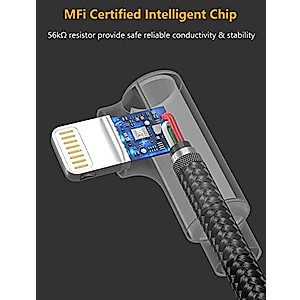 6.6FT iPhone Charger 90 Degree,[Apple MFi Certified] 3Pack USB to Lightning Cable Right Angle,Nylon Braided iPhone Fast Charging Cord for iPhone 14 13 12 11 Pro Max XR XS X 8 7 6 Plus SE iPad Air Mini