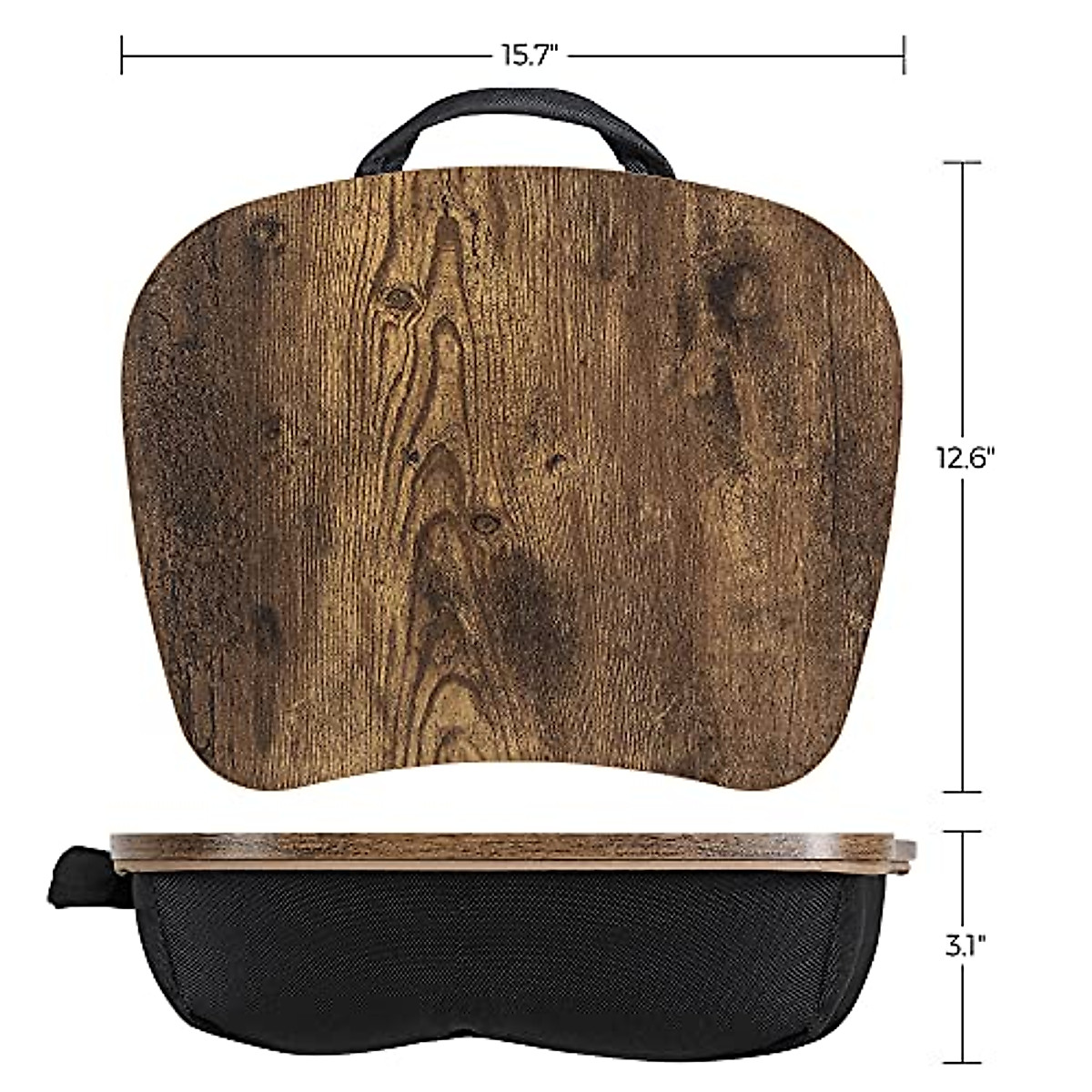 SONGMICS Lap Desk, Bed Tray, Laptop Table with Handle, Cushion, 12.6 x 15.7 x 3.1 Inches, Rustic Brown ULLD109B01