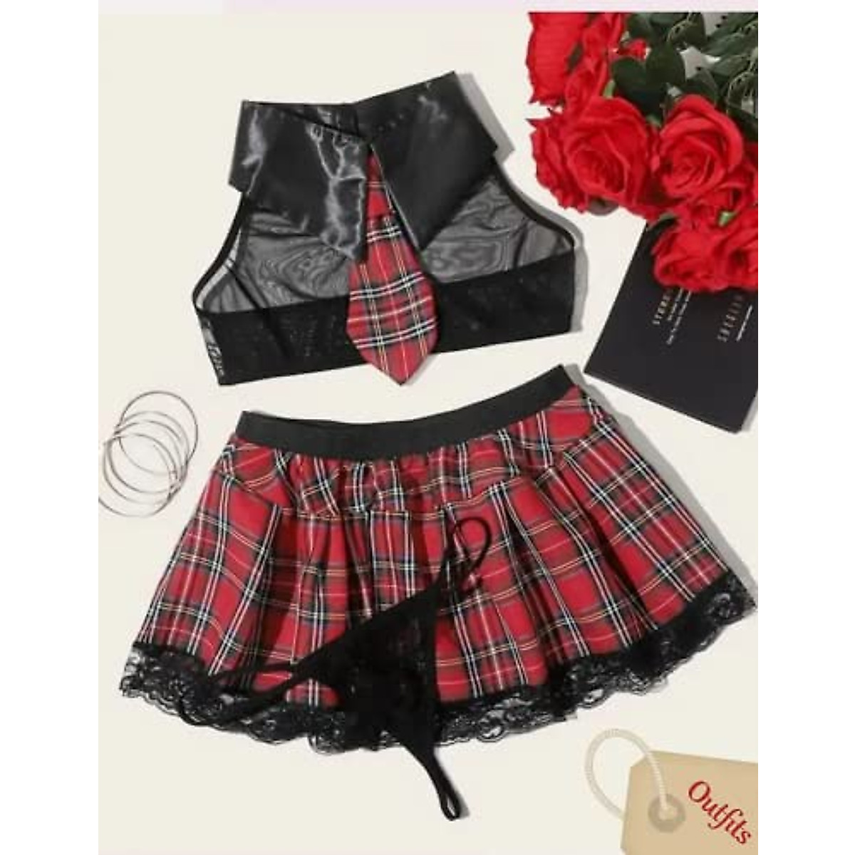 Avidlove School Girl Outfit for Womens Costumes Lingerie Set Sexy Costumes for Women Black S