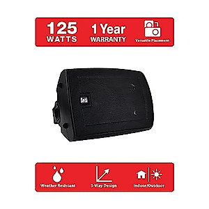 Dual Electronics LU53PB 5.25" 3-Way High Performance Outdoor Indoor Speakers with Powerful Bass | Effortless Mounting Swivel Brackets | All Weather Resistance | Expansive Stereo Sound Coverage | Sold in Pairs, Black