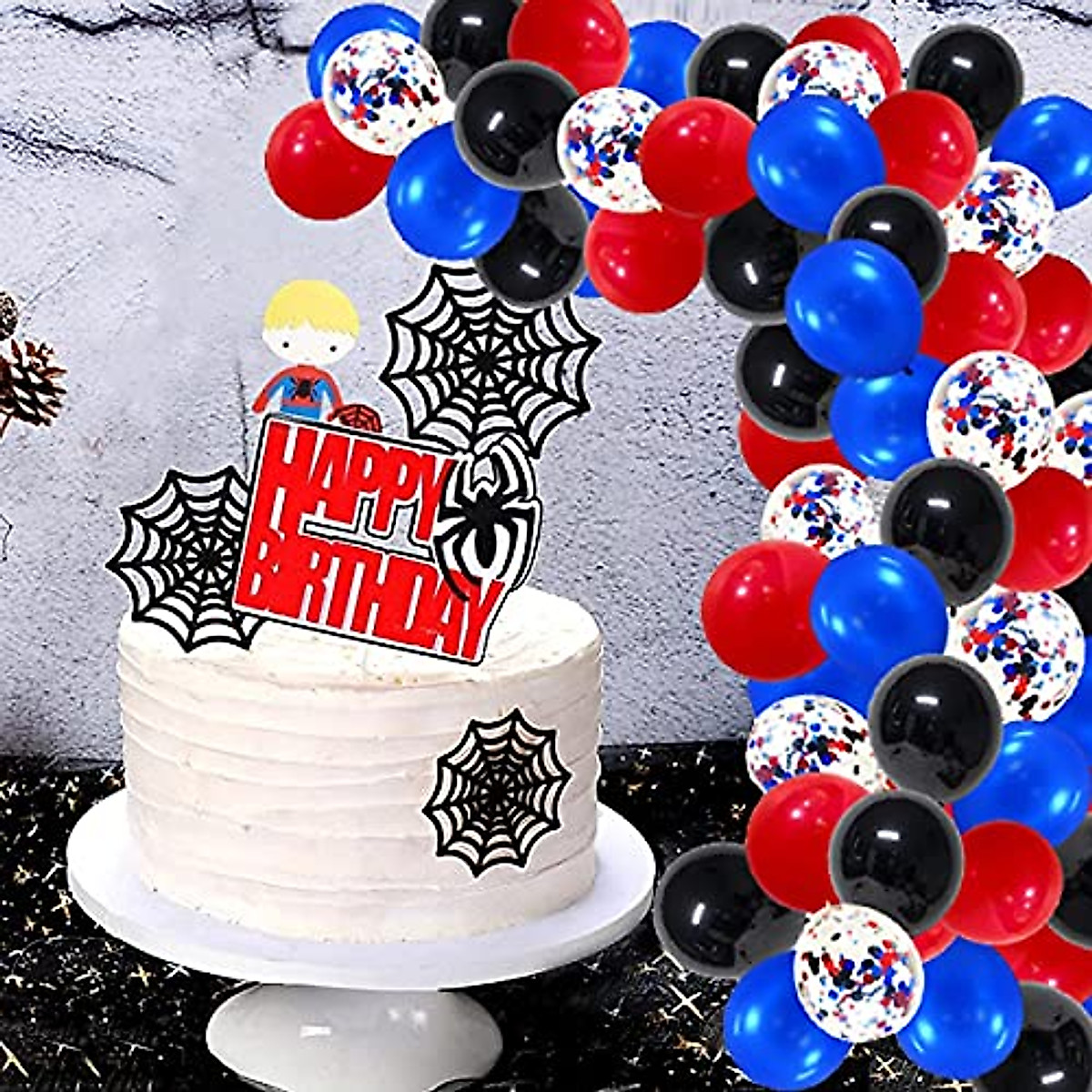 Red Blue Black Balloon Garland Arch Kit, Royal Blue Red Black Latex Confetti Balloon 16ft Arch Strip Ribbon for Kid Super Spider Hero Man Theme 3rd 4th Boy Birthday Graduation Party Decors