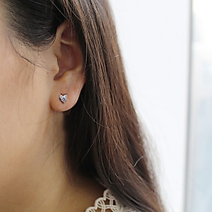 1/4 Ctw Natural Diamond Stud Earrings set in 925 Sterling Silver (HEART)