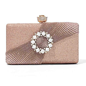 Yokawe Women Evening Bag Glitter Pleated Clutch Purse Rhinestone Handbags for Bridal Wedding Prom Party (Champagne)