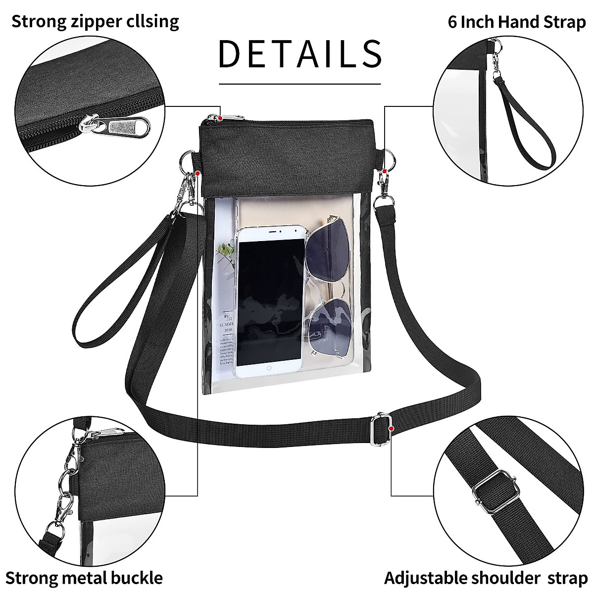 Clear Small Backpack Stadium Approved + Clear Purse Crossbody Bag, Waterproof Clear Bag for Women