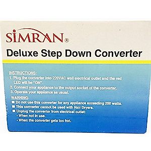 Simran SMF-200 Deluxe 200 Watts Step Down Voltage Converter for International Travel to AC 220V/240V Countries, Ideal for Laptops, Cameras, iPhones, BlackBerry, iPods etc