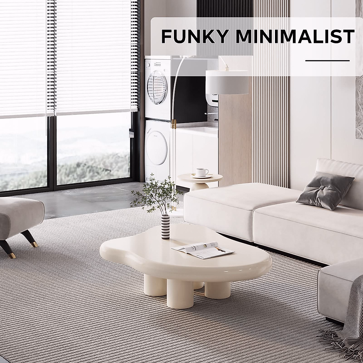 Guyii Cloud Coffee Table, Cute White Modern Tea Table, Irregular Indoor End Table for Living Room, Free Shape with 4 Legs, 41.02 Inches