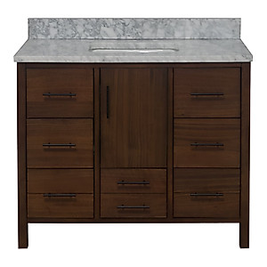 California 42-inch Bathroom Vanity (Carrara/Walnut): Includes Walnut Cabinet with Authentic Italian Carrara Marble Countertop and White Ceramic Sink