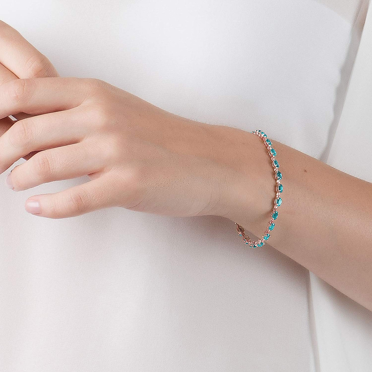 Galaxy Gold GG 14k Solid Rose Gold Tennis Bracelet with Blue Topaz