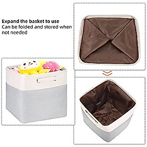 Fabric Cube Storage Boxes Foldable Storage Bins Earth-Green and Beige Patchwork Storage Baskets Cube Storage Bins with Handle Cubes Inserts Storage for Home and Office Supplies 13x13x13 cube organizer bin 3 Pcs/Pack