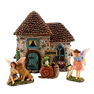 PRETMANNS Fairy Garden House Kit - Fairy Garden Accessories Outdoor - Fairy House & Fairies for Fairy Garden – Fairy Houses for Gardens Outdoor - Fairy House is 6” High 4 Piece Kit for Adults
